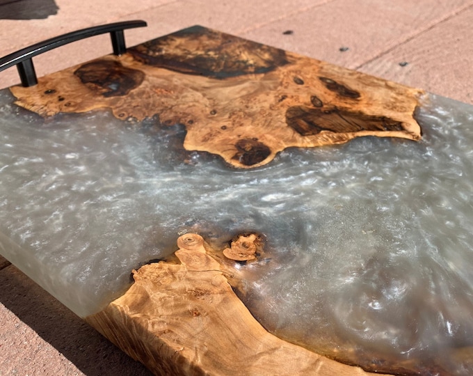 SOLD Stunning Burl Wood/resin Serving Tray - Etsy
