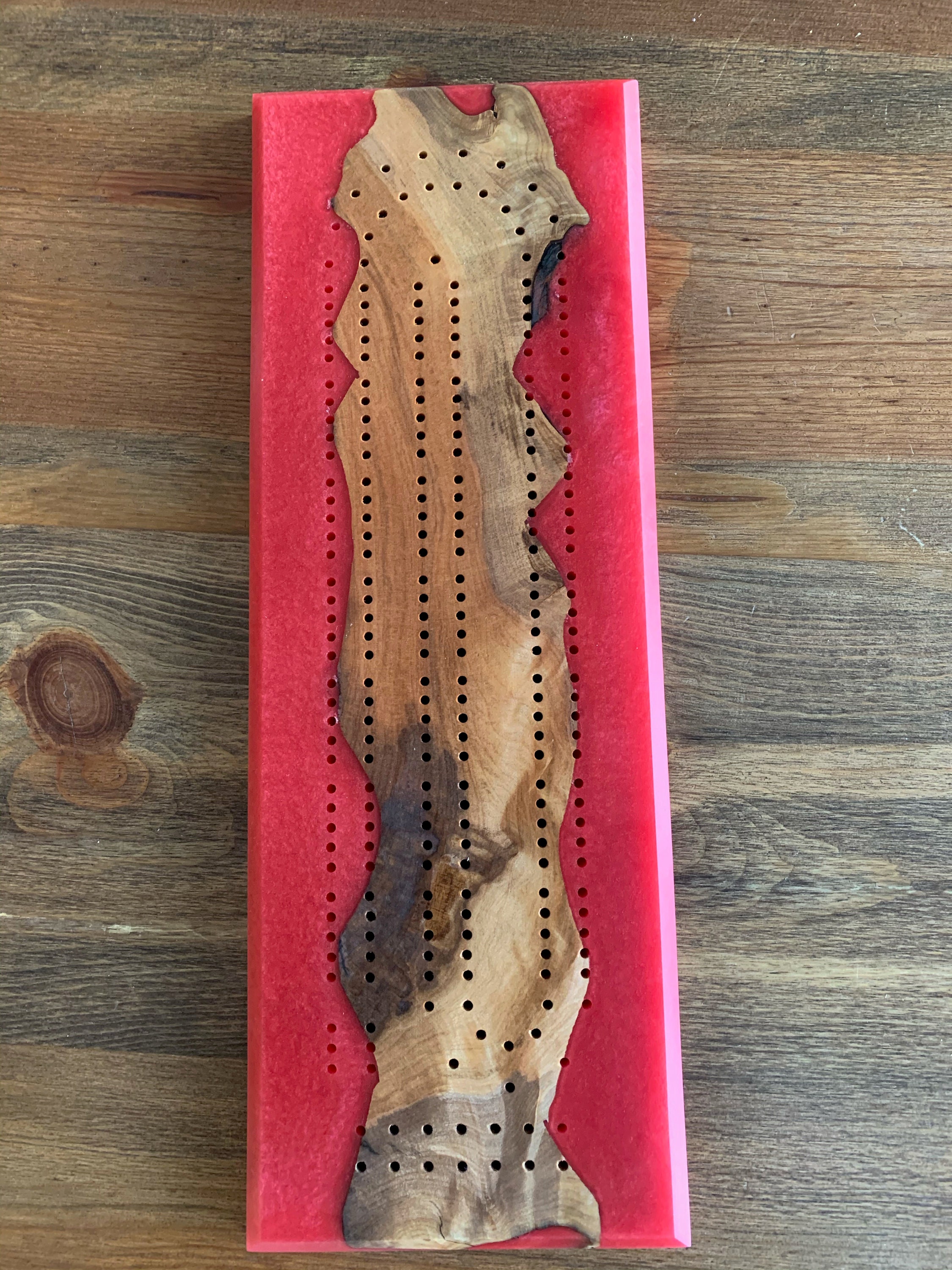 IN STOCK Burl Wood/red Resin 2 Track Cribbage Board - Etsy