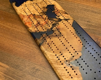 SOLD Myrtle Wood/blue Resin River Cribbage Board 2 Track | Etsy