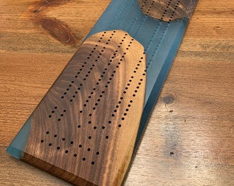 SOLD Myrtle Wood/blue Resin River Cribbage Board 2 Track | Etsy