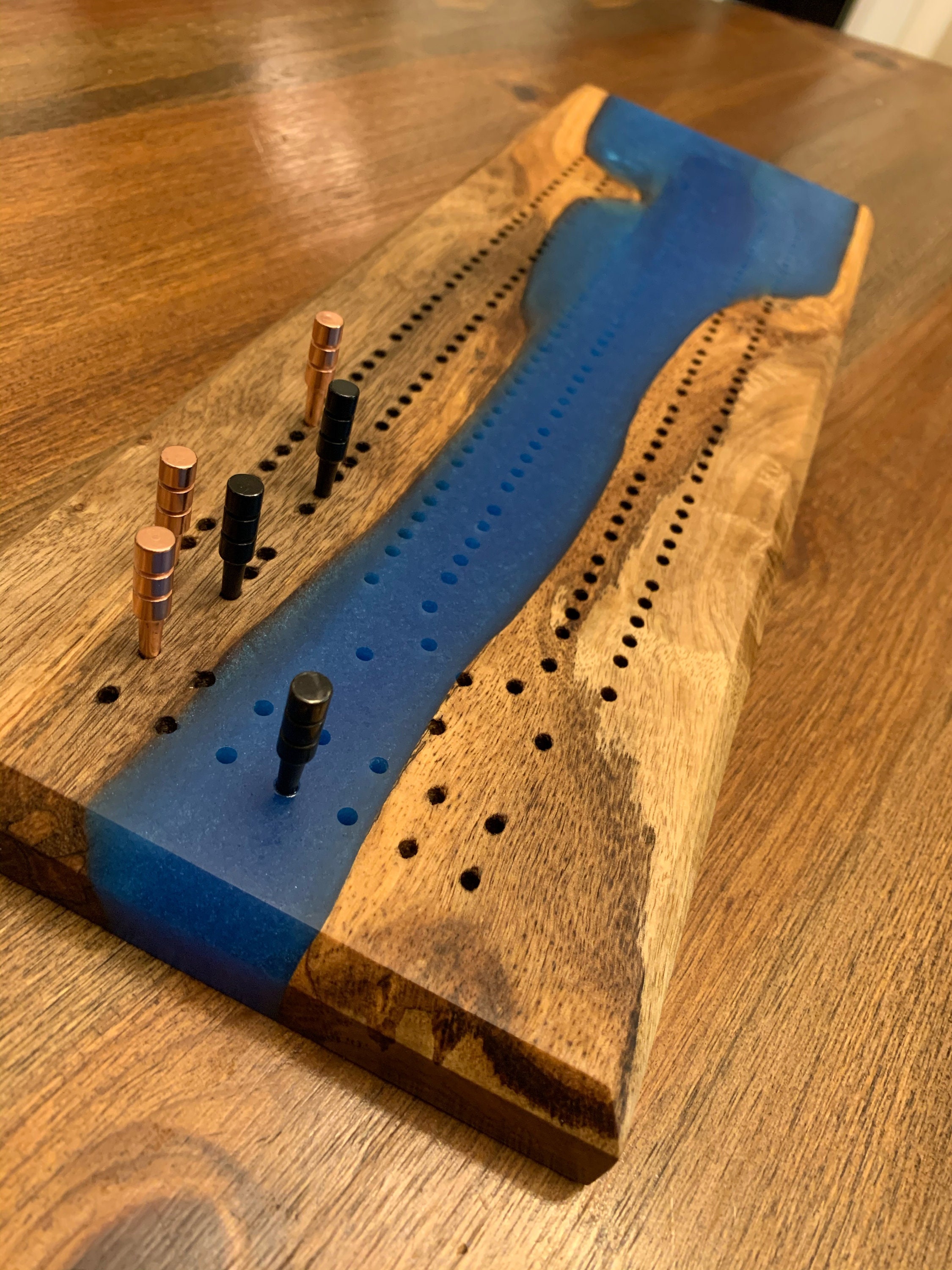 SOLD Myrtle Wood/blue Resin River Cribbage Board 2 Track - Etsy