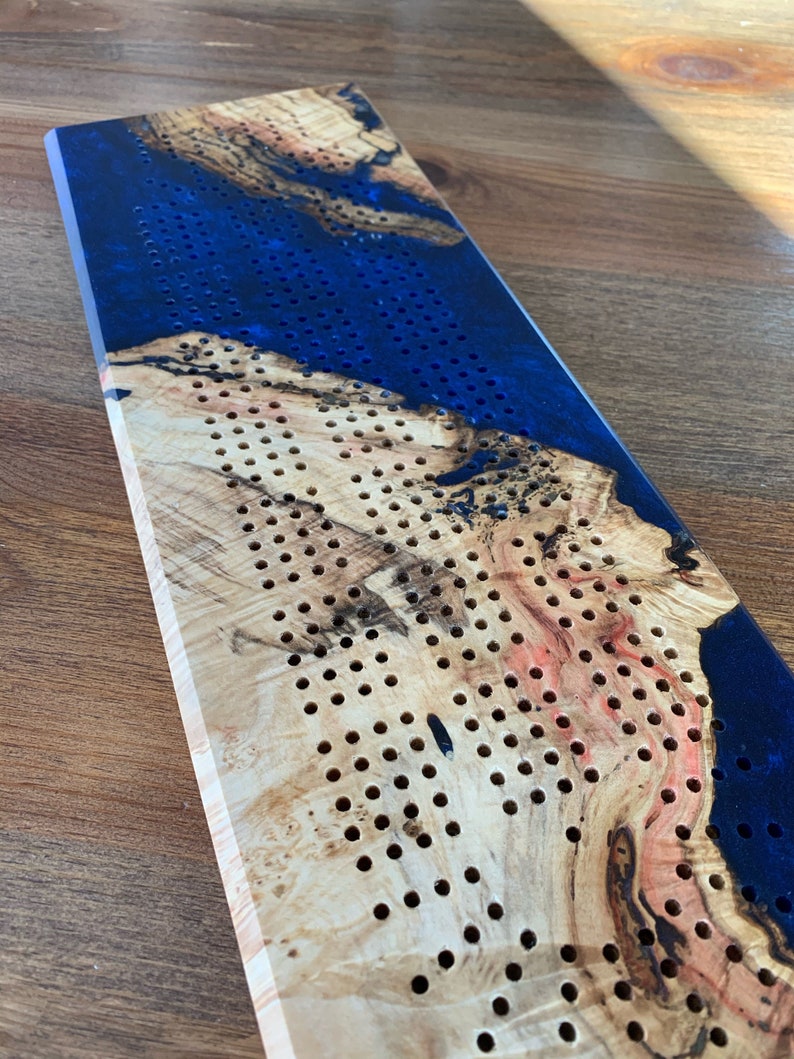 SOLD Dark Blue/burl Wood Cribbage Board 4 Track - Etsy