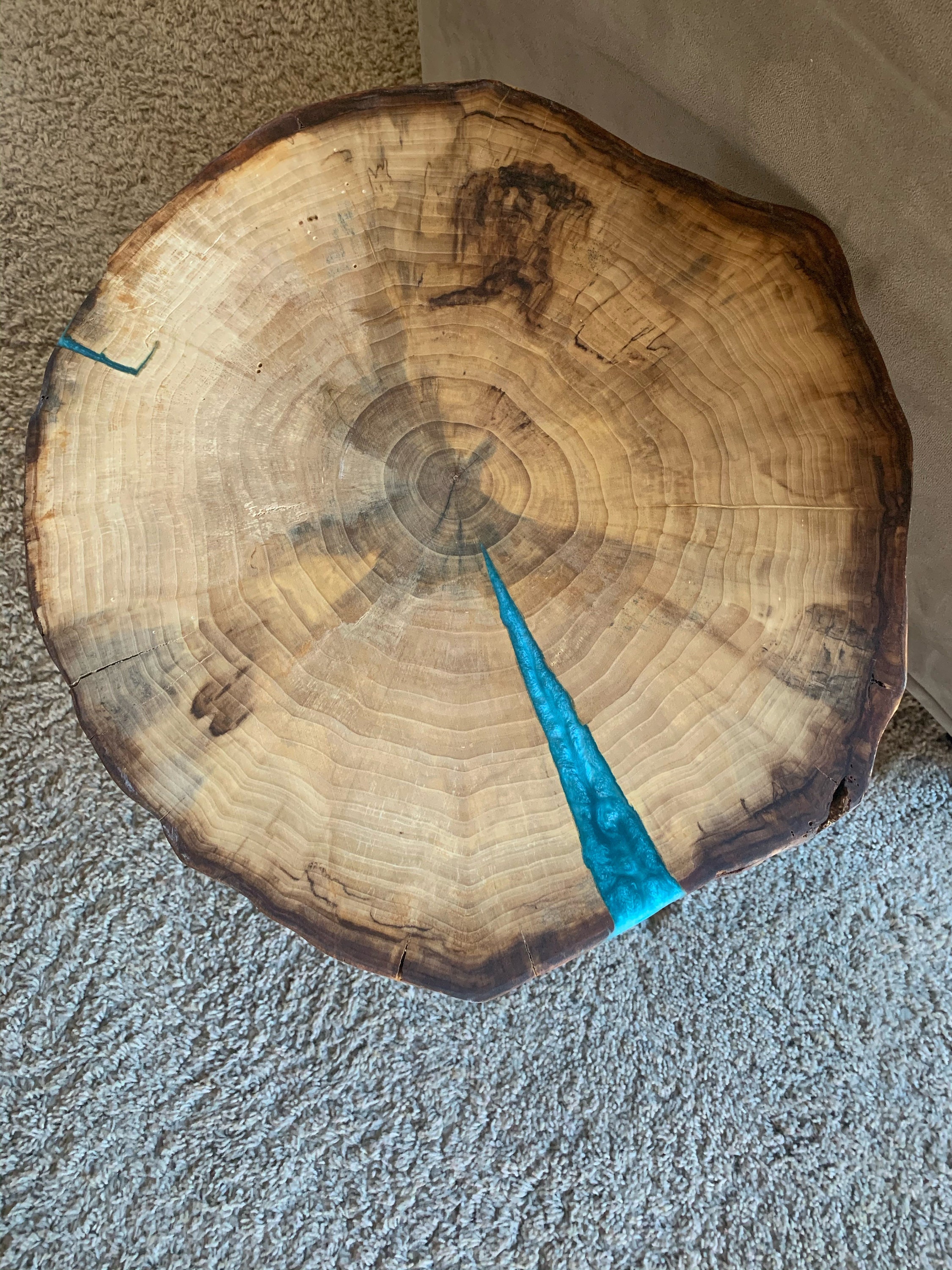 SOLD Live Edge Round Side Table With Glacier Blue Resin - Etsy