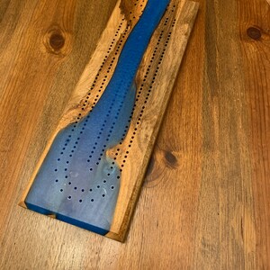 SOLD Myrtle Wood/blue Resin River Cribbage Board 2 Track - Etsy