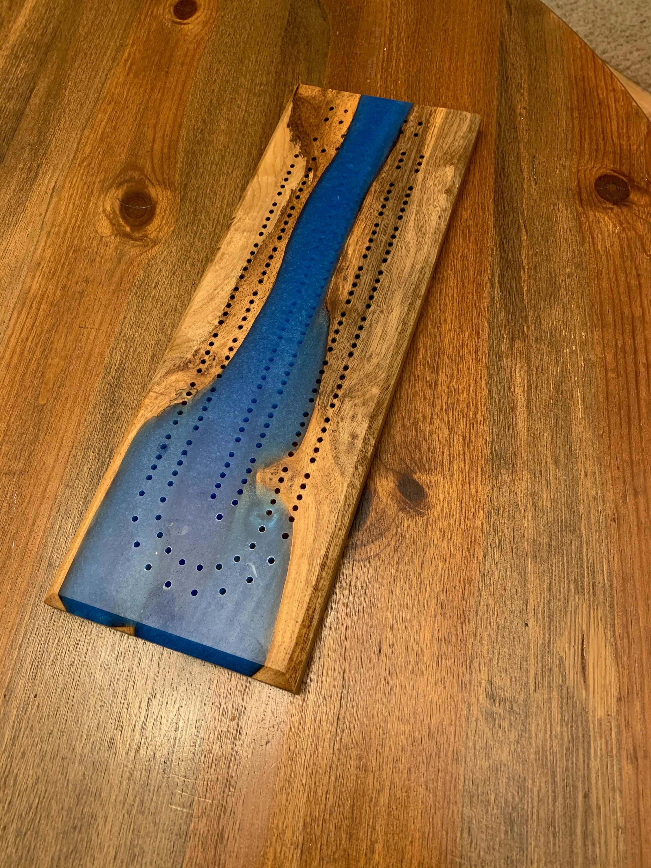 SOLD Myrtle Wood/blue Resin River Cribbage Board 2 Track - Etsy