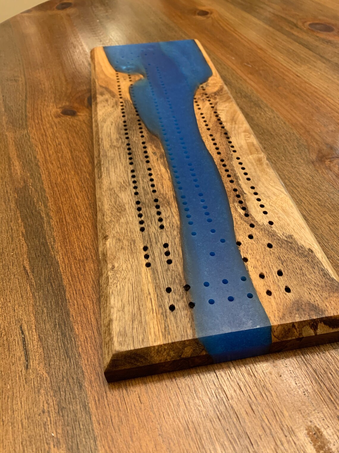 SOLD Myrtle Wood/blue Resin River Cribbage Board 2 Track - Etsy