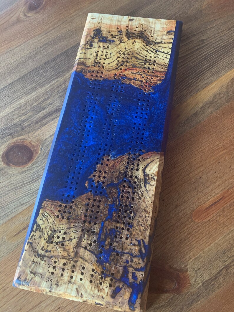 SOLD Dark Blue/burl Wood 3 Track Cribbage Board - Etsy