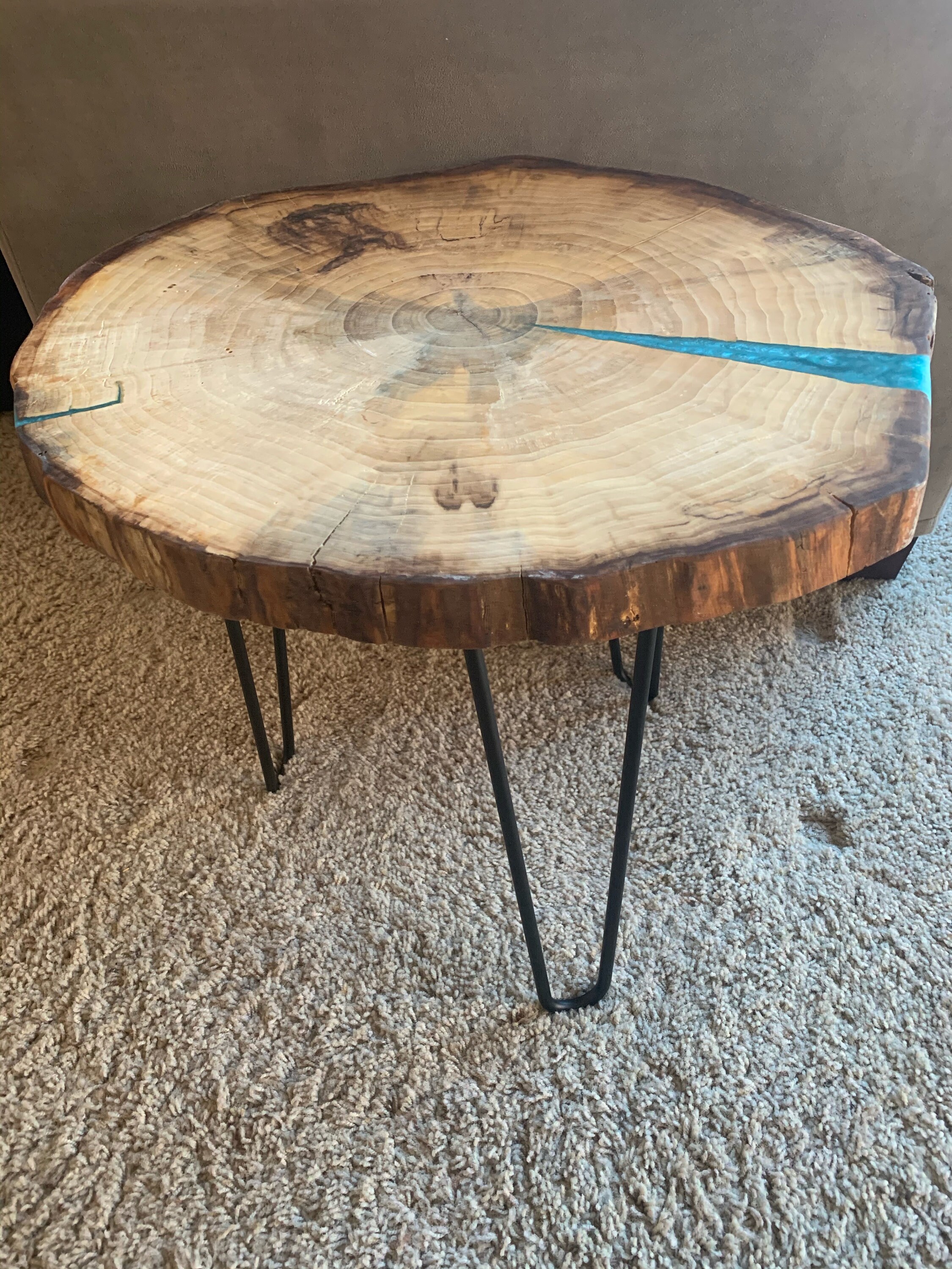 SOLD Live Edge Round Side Table With Glacier Blue Resin - Etsy