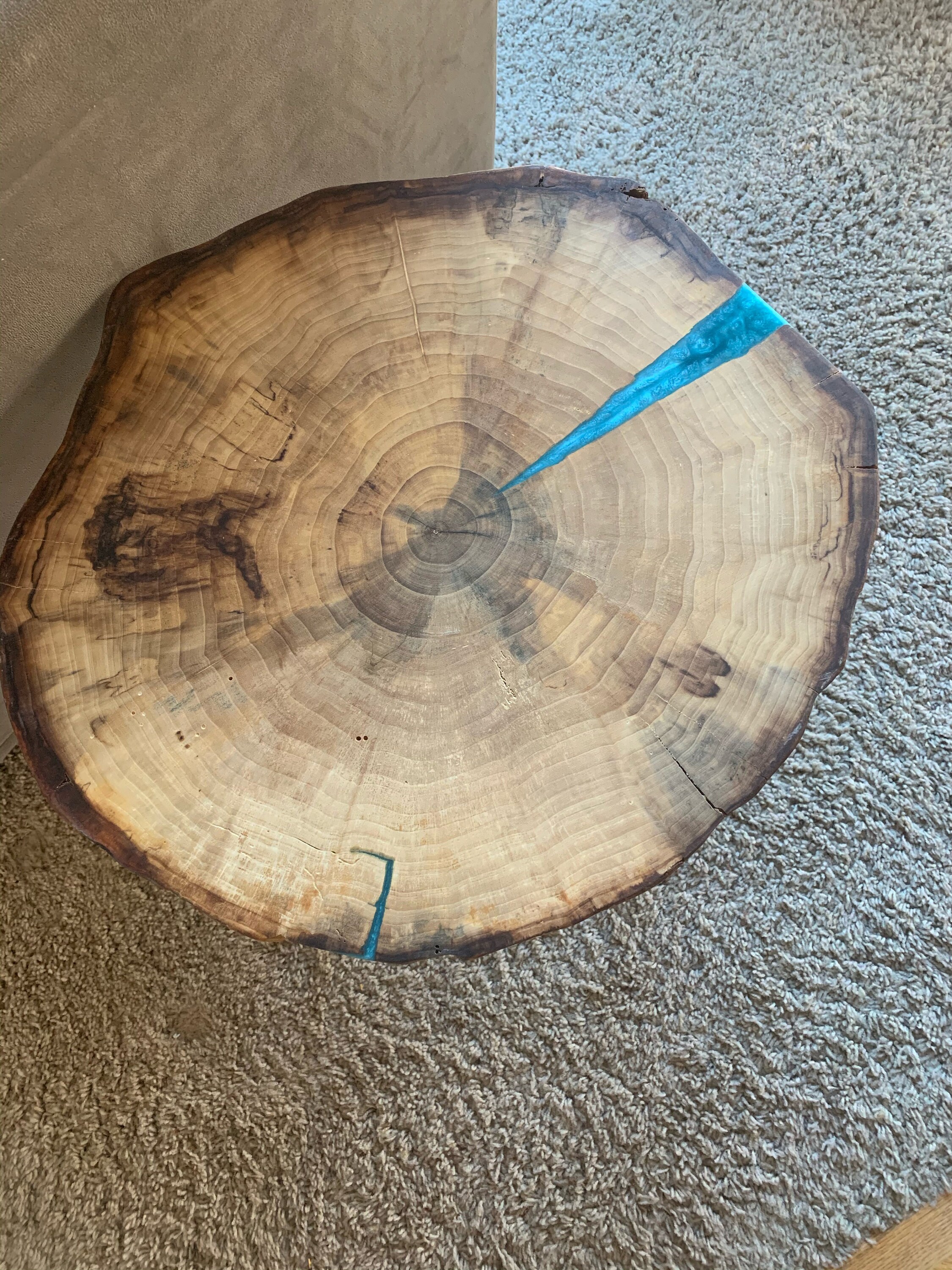 SOLD Live Edge Round Side Table With Glacier Blue Resin - Etsy