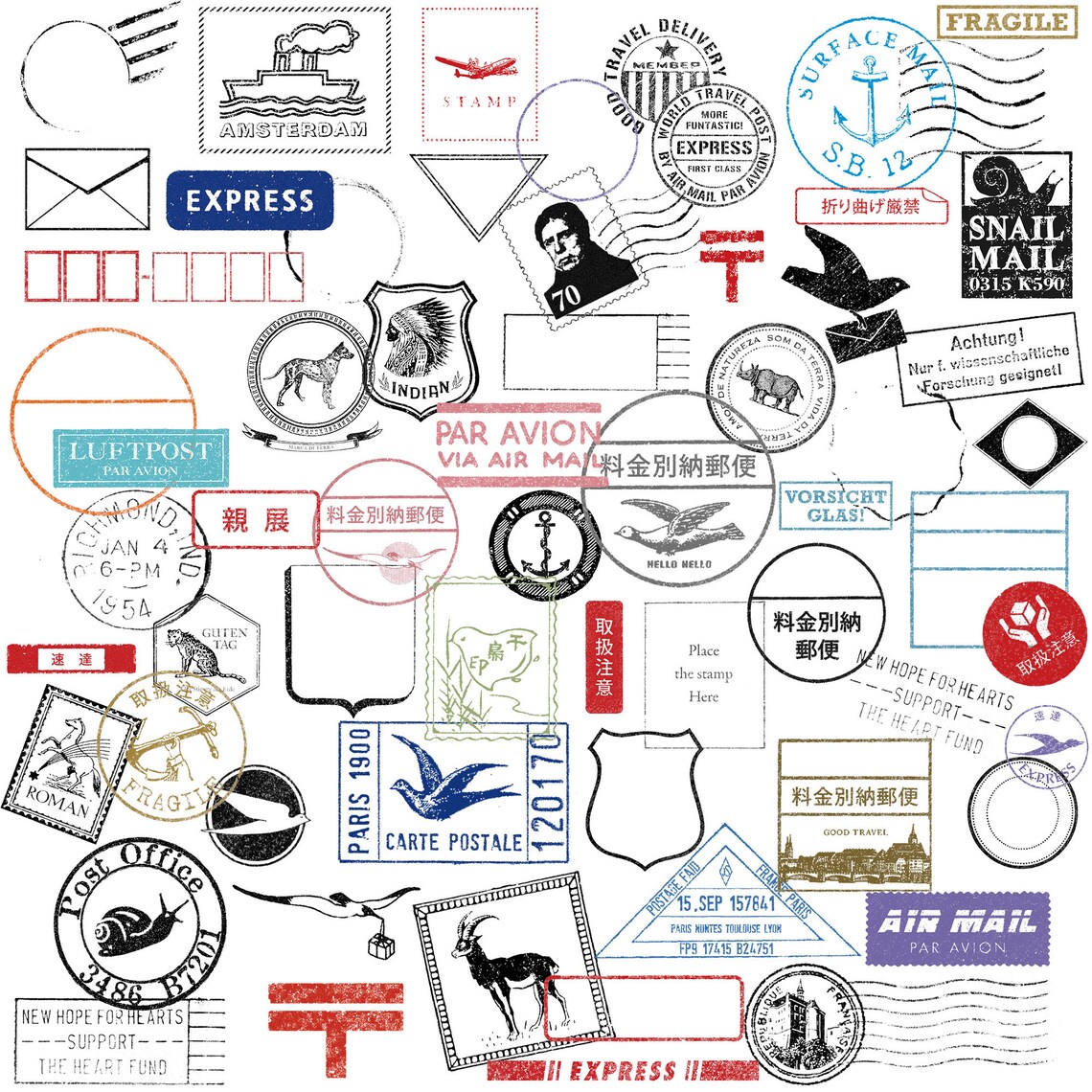 Vintage Postal Clip Art, Scrapbooking Stamps, Postal Clip Art, Digital ...