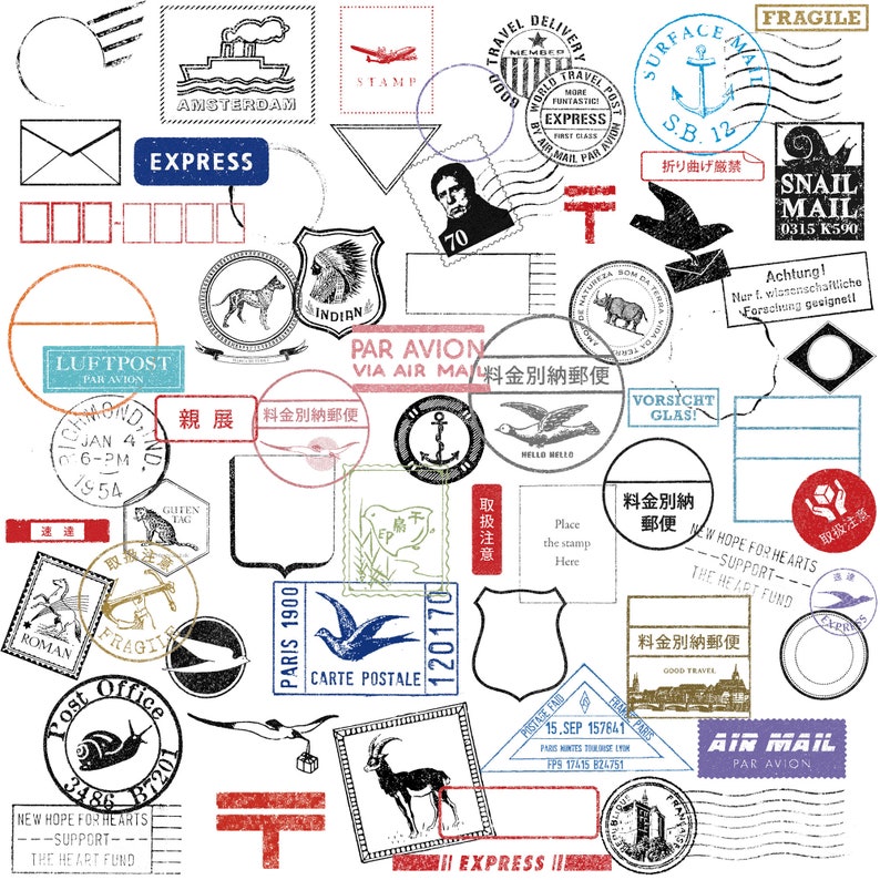 Vintage Postal Clip Art, Scrapbooking Stamps, Postal Clip Art, Digital ...