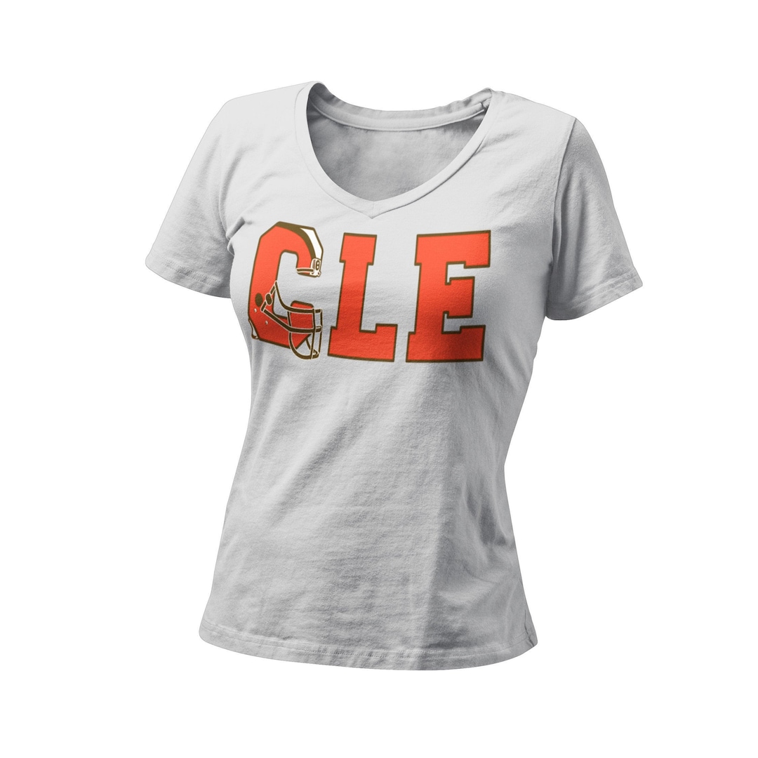 Cleveland Football Women’s Fitted V Neck Shirt | CLE | Brown and Orange ...