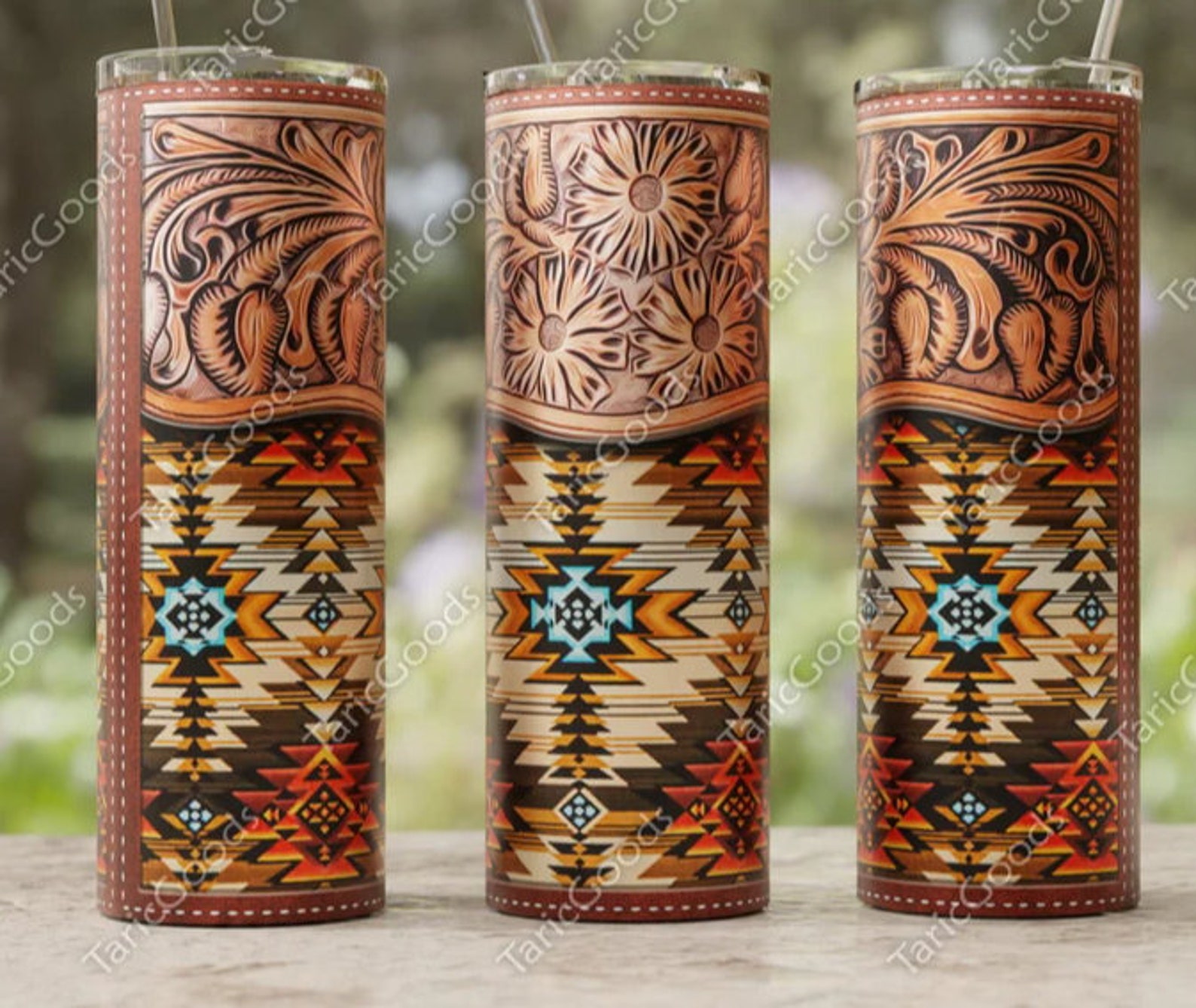 Tooled Leather Aztec Pattern Tumbler Wrap 20oz Skinny Tumbler - Etsy