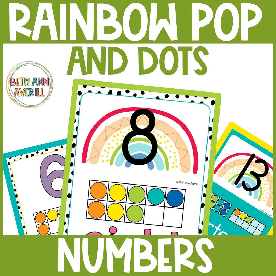 Numbers Posters Classroom Decorations Printable Rainbow Pop and Dots ...