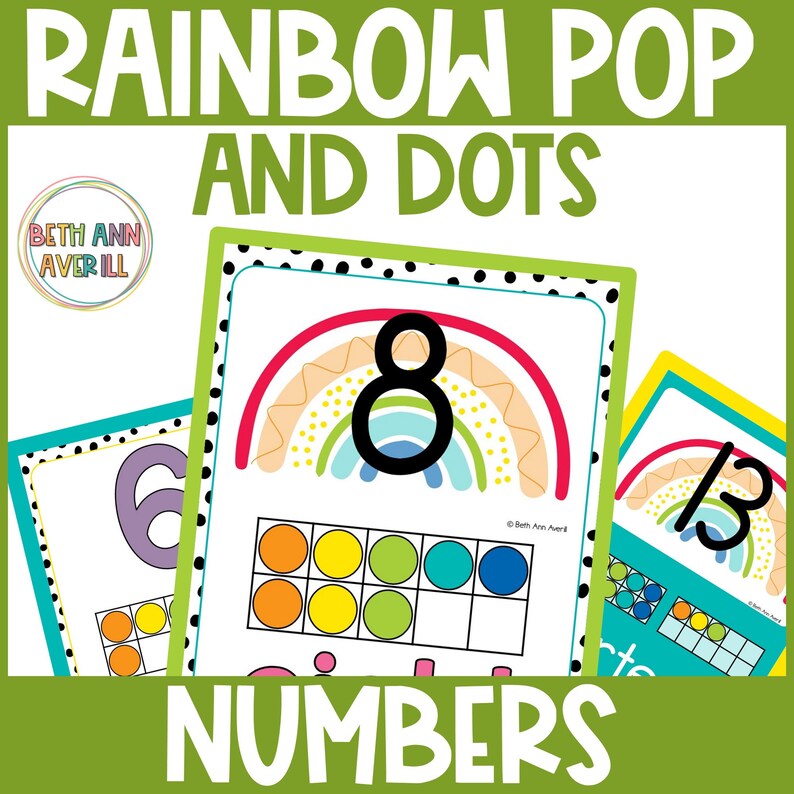Numbers Posters Classroom Decorations Printable Rainbow Pop and Dots ...