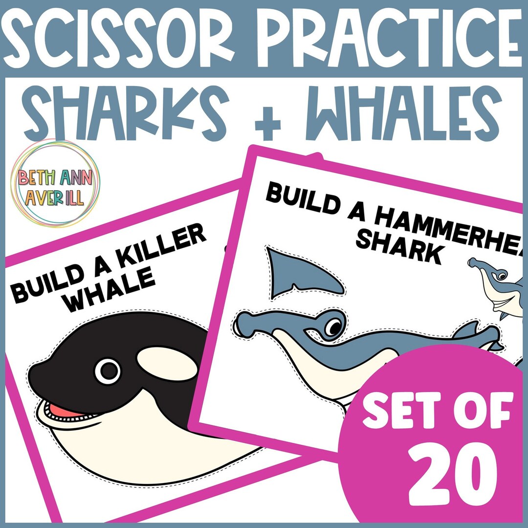 Shark Cut and Paste Craft Scissor Practice Activity Pack With Fun Cut ...
