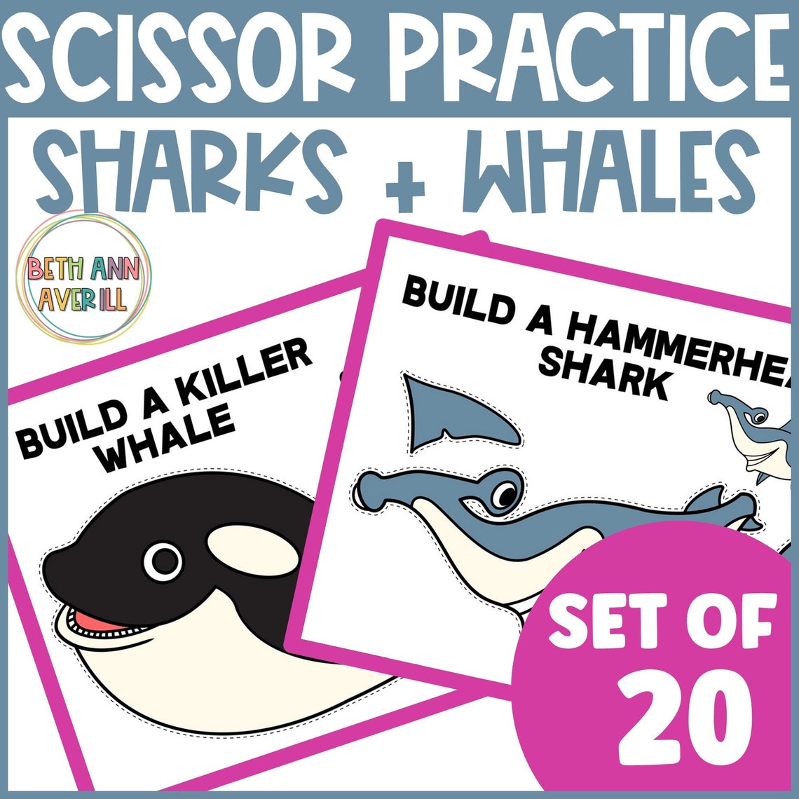 Shark Cut and Paste Craft Scissor Practice Activity Pack With Fun Cut ...
