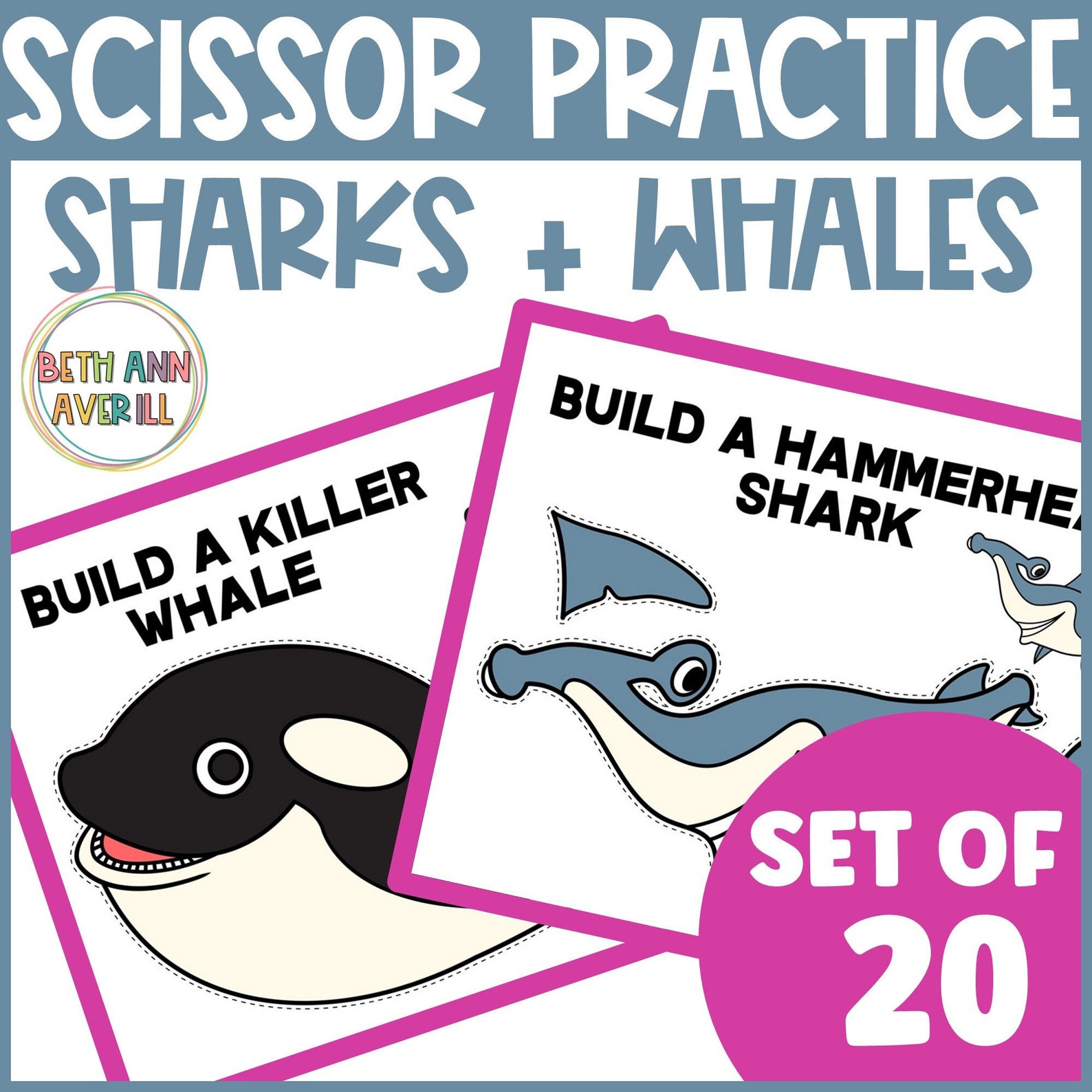 Shark Cut and Paste Craft Scissor Practice Activity Pack With Fun Cut ...