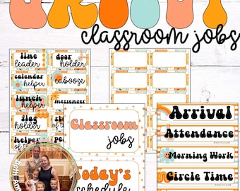 Groovy Boho Today's Schedule and Classroom Jobs for Retro Classroom ...