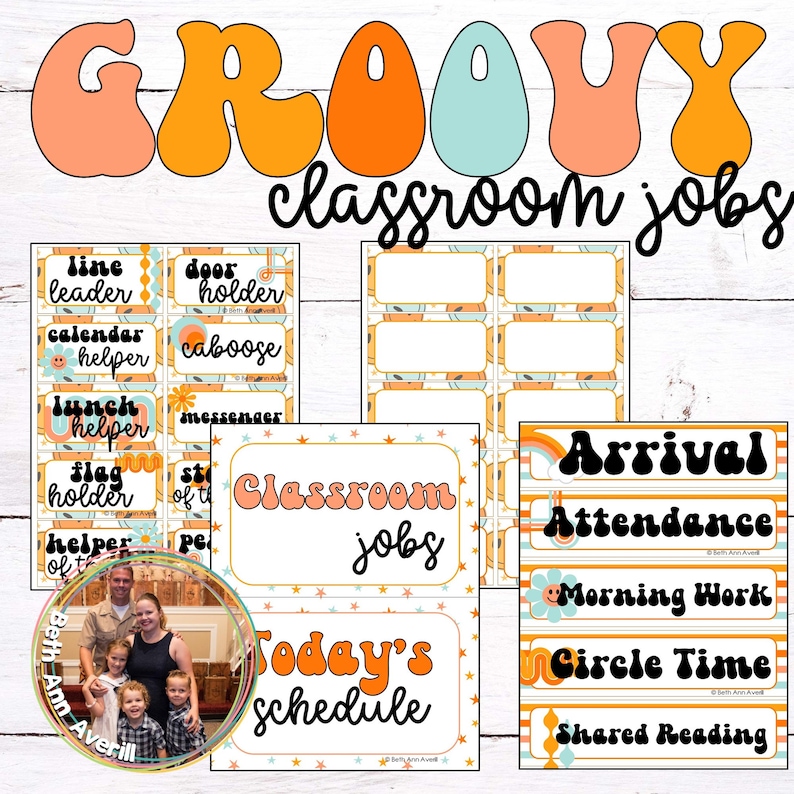 Groovy Boho Today's Schedule and Classroom Jobs for Retro Classroom ...