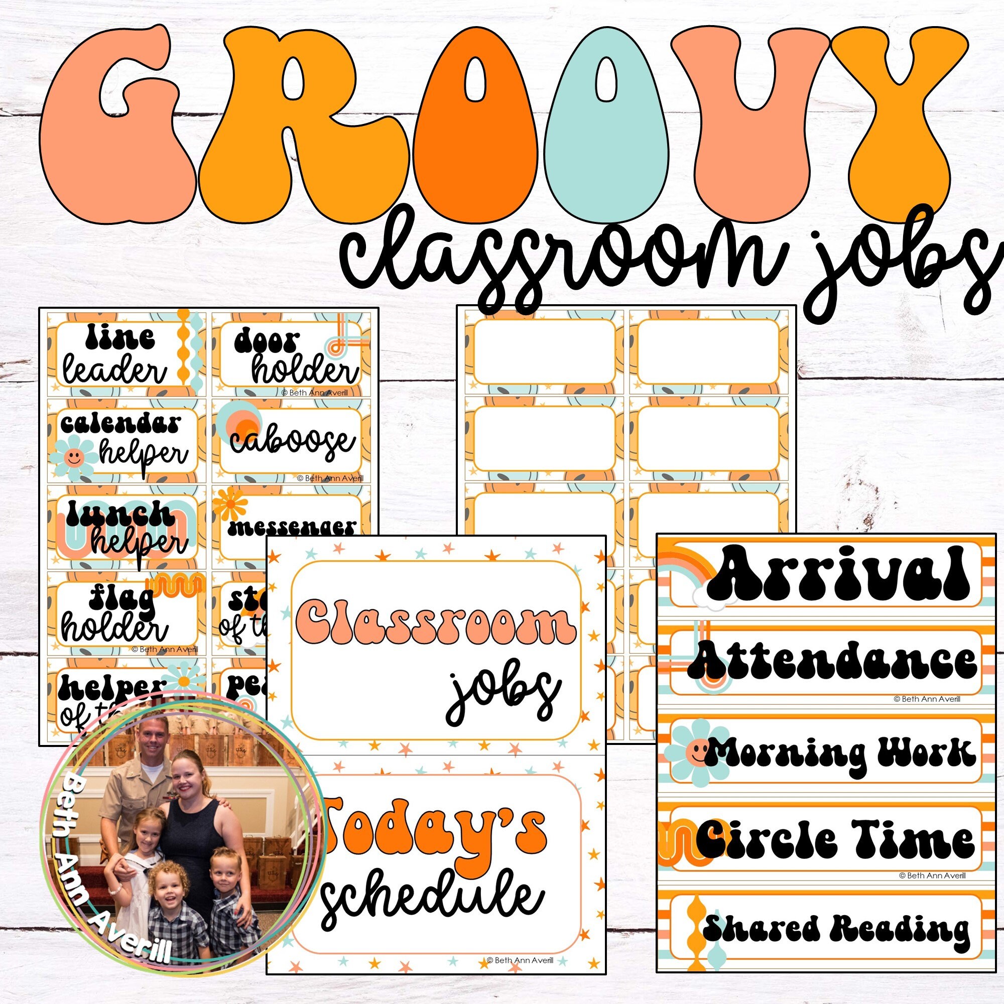 Groovy Boho Today's Schedule and Classroom Jobs for Retro Classroom ...