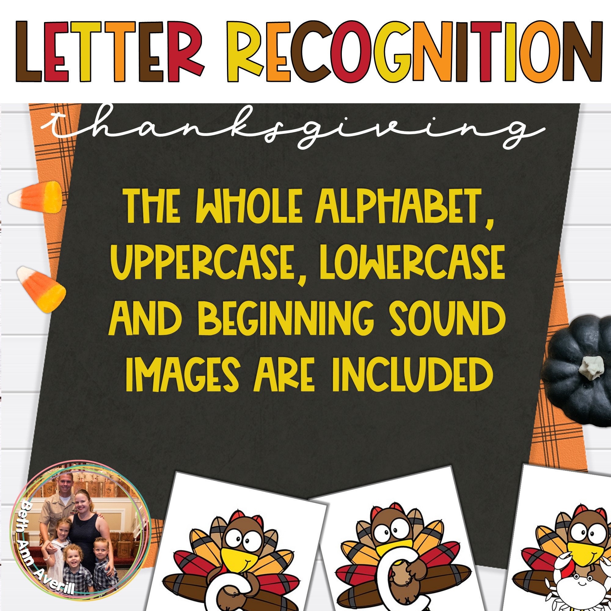 Thanksgiving Turkey Alphabet Recognition Cards Thanksgiving Salt Tray ...