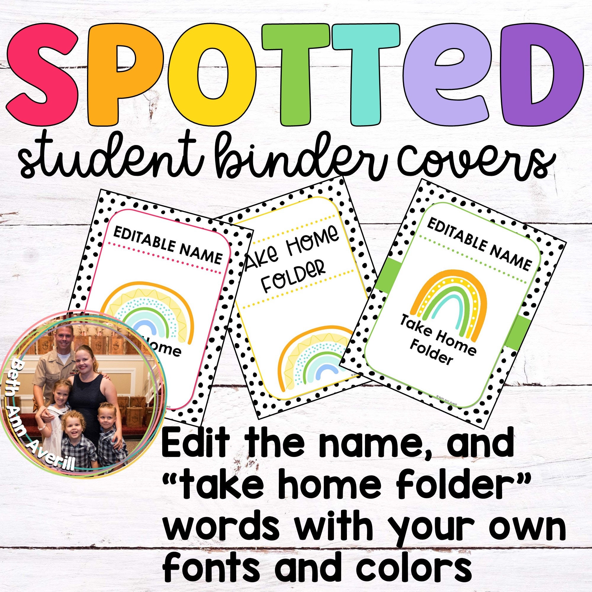 Editable Student Binder Covers in Bright Spotted Dotty Classroom Decor ...