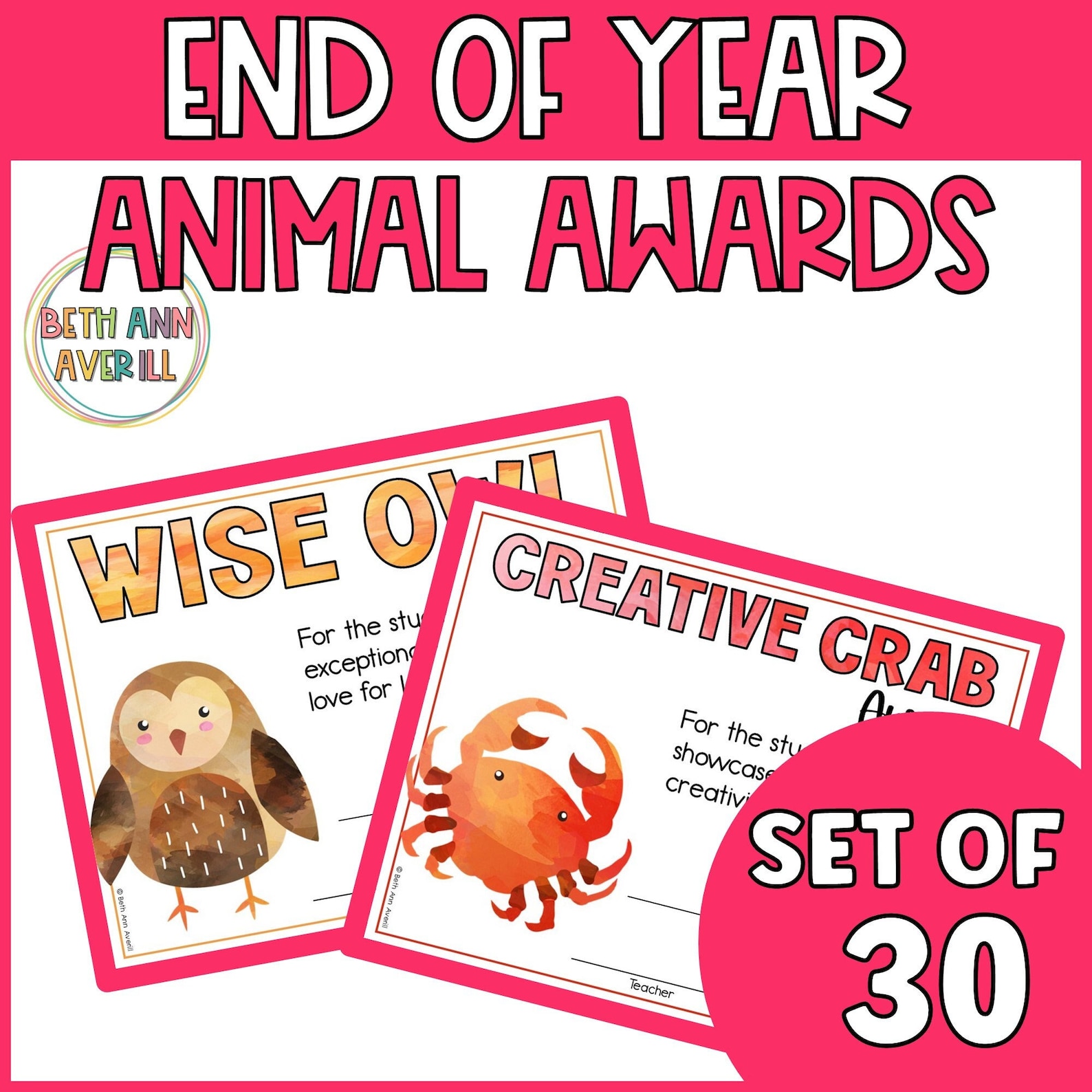 Editable Preschool End of Year Awards for Kindergarten Class Awards ...