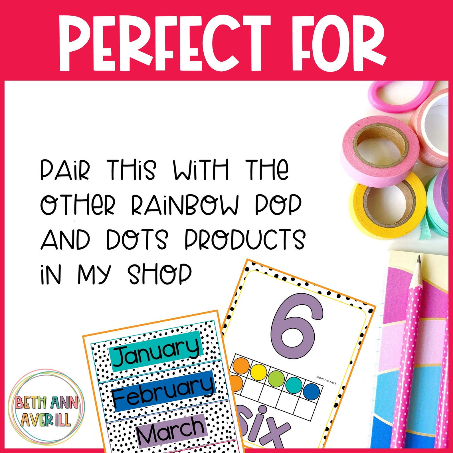 Rainbow Pop and Dots Calendar Squares That Fit Into Pocket Organizers ...