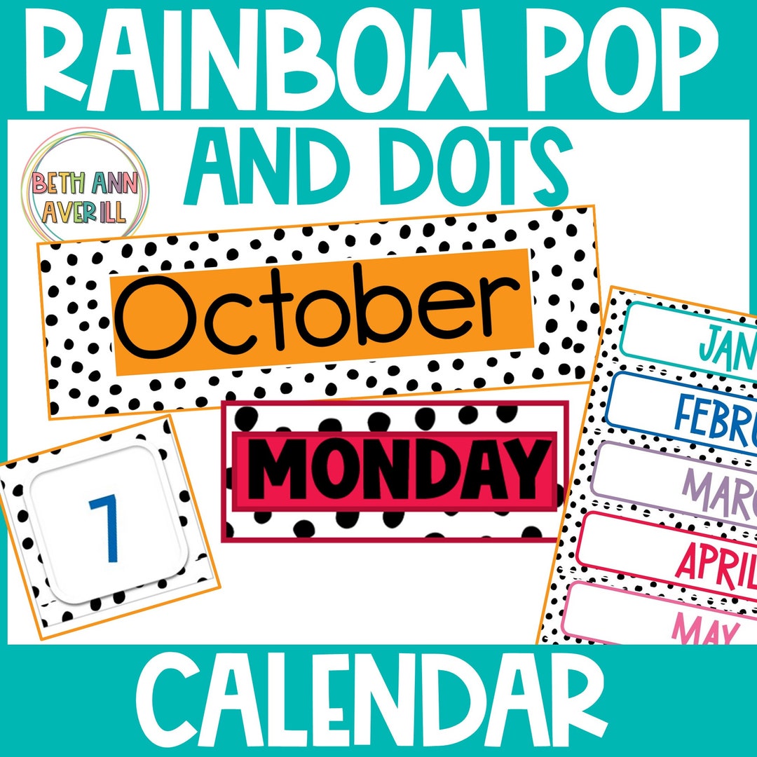 Rainbow Pop and Dots Calendar Squares That Fit Into Pocket Organizers ...