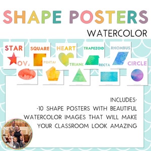 Watercolor Shapes Posters Watercolor Classroom Decor Homeschool Decor ...