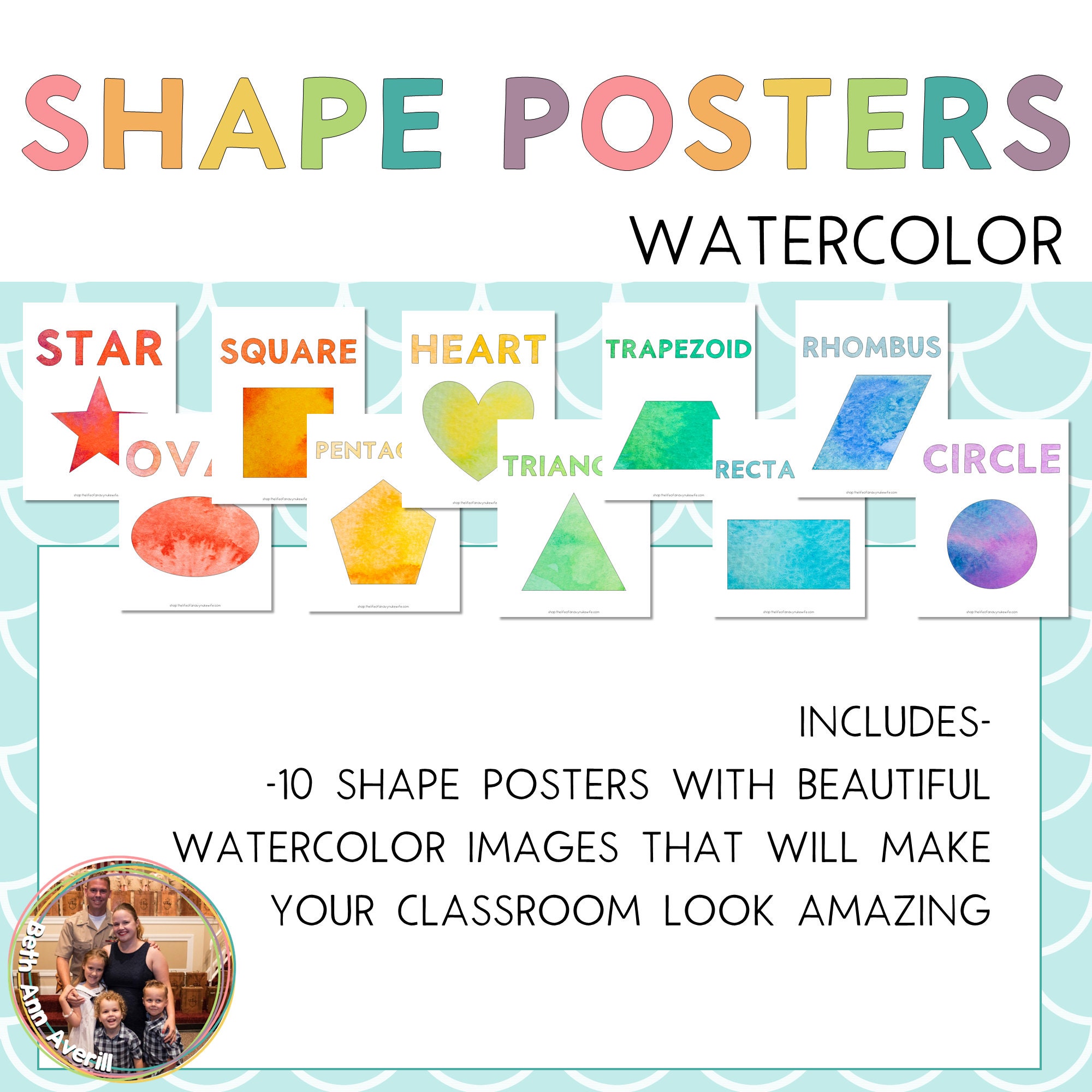 Watercolor Shapes Posters Watercolor Classroom Decor Homeschool Decor ...