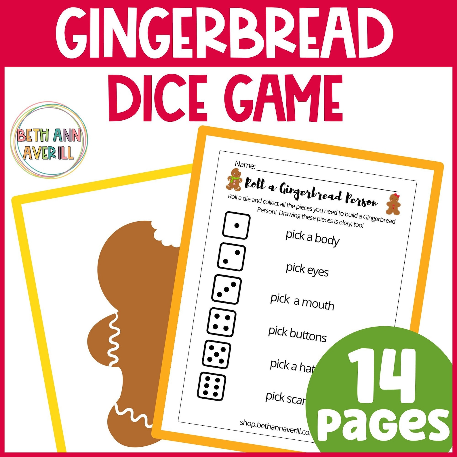 Printable Roll a Gingerbread Man Preschool Dice Game for Prek and ...