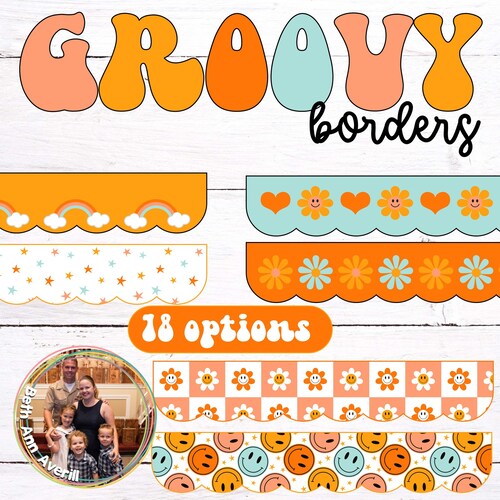 Printable Groovy Borders Bulletin Board 5 Designs Included Etsy New