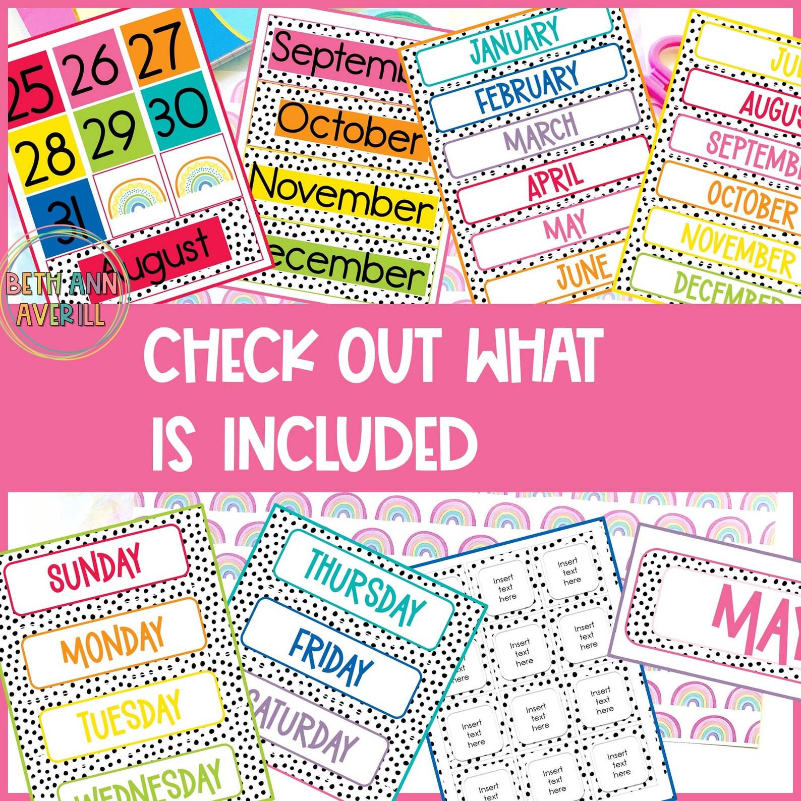 Rainbow Pop and Dots Calendar Squares That Fit Into Pocket Organizers ...