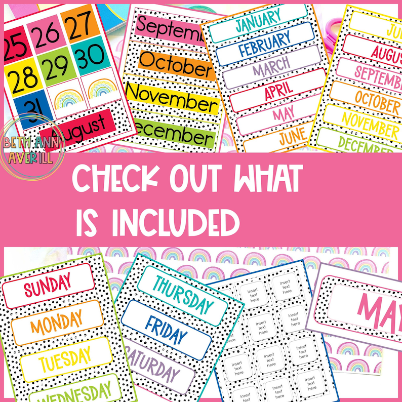 Rainbow Pop and Dots Calendar Squares That Fit Into Pocket Organizers ...