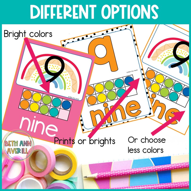 Numbers Posters Classroom Decorations Printable Rainbow Pop and Dots ...