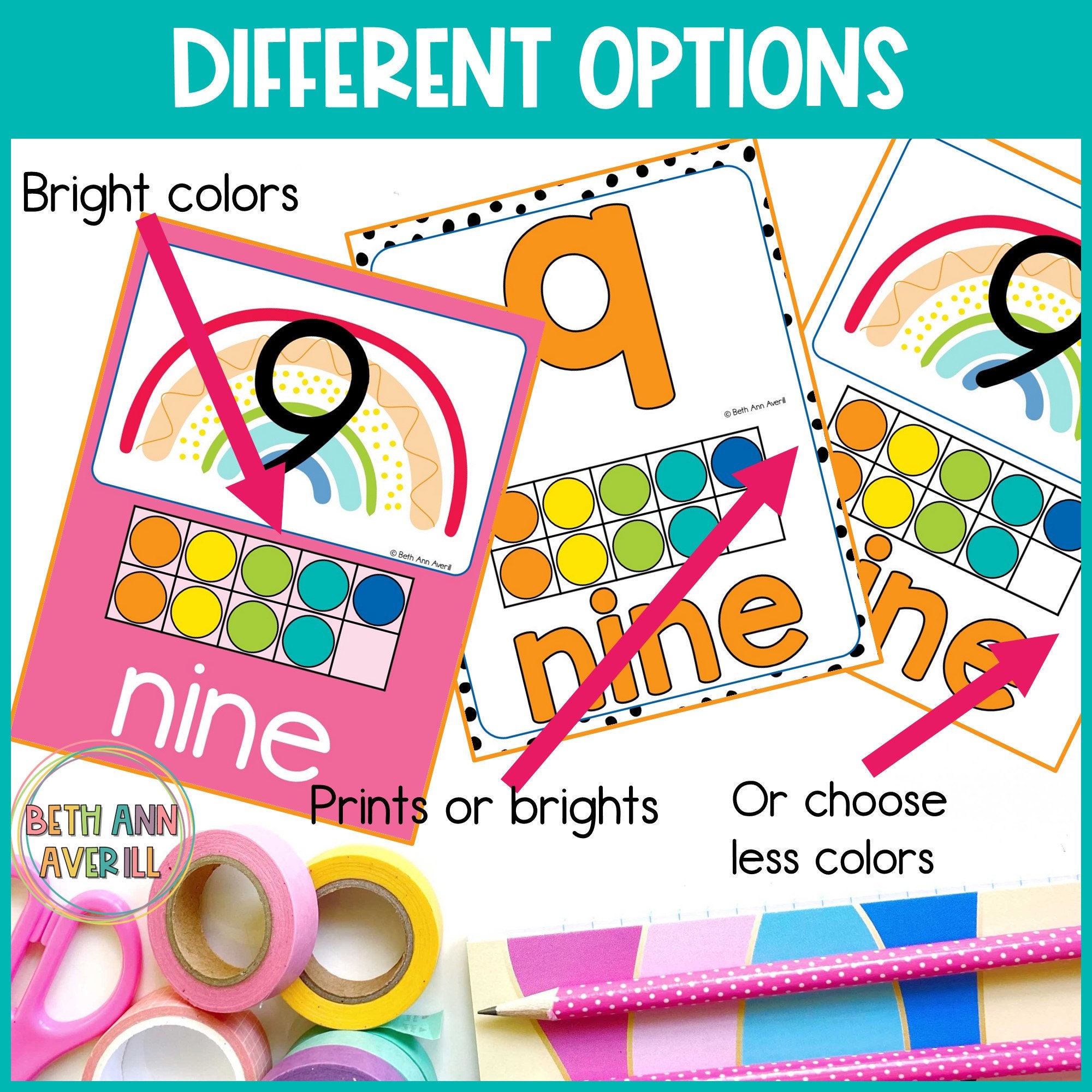 Numbers Posters Classroom Decorations Printable Rainbow Pop and Dots ...