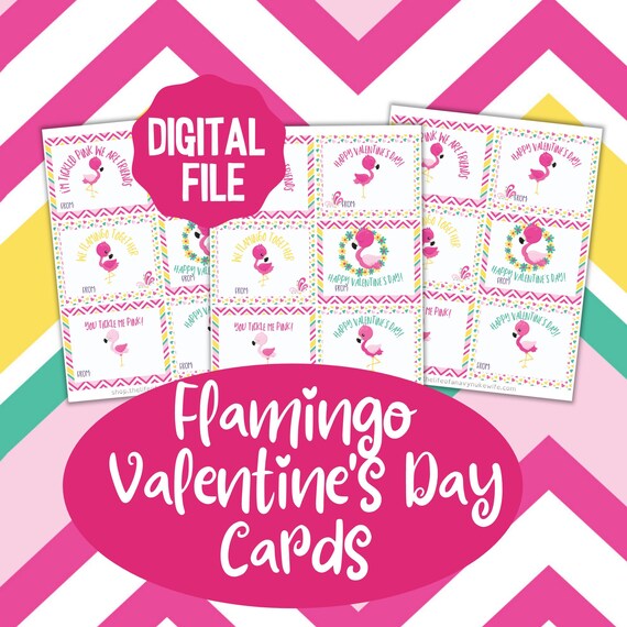Flamingo Valentine's Day Cards Classroom Valentines - Etsy