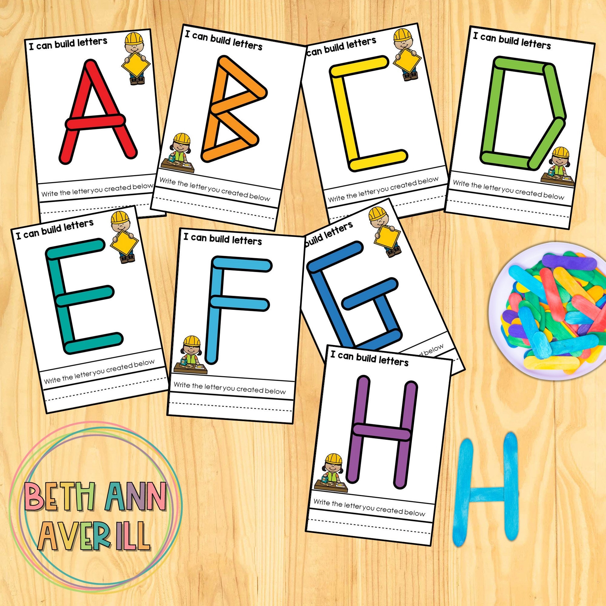 Craft Stick Alphabet ABC Building Flash Cards - Etsy