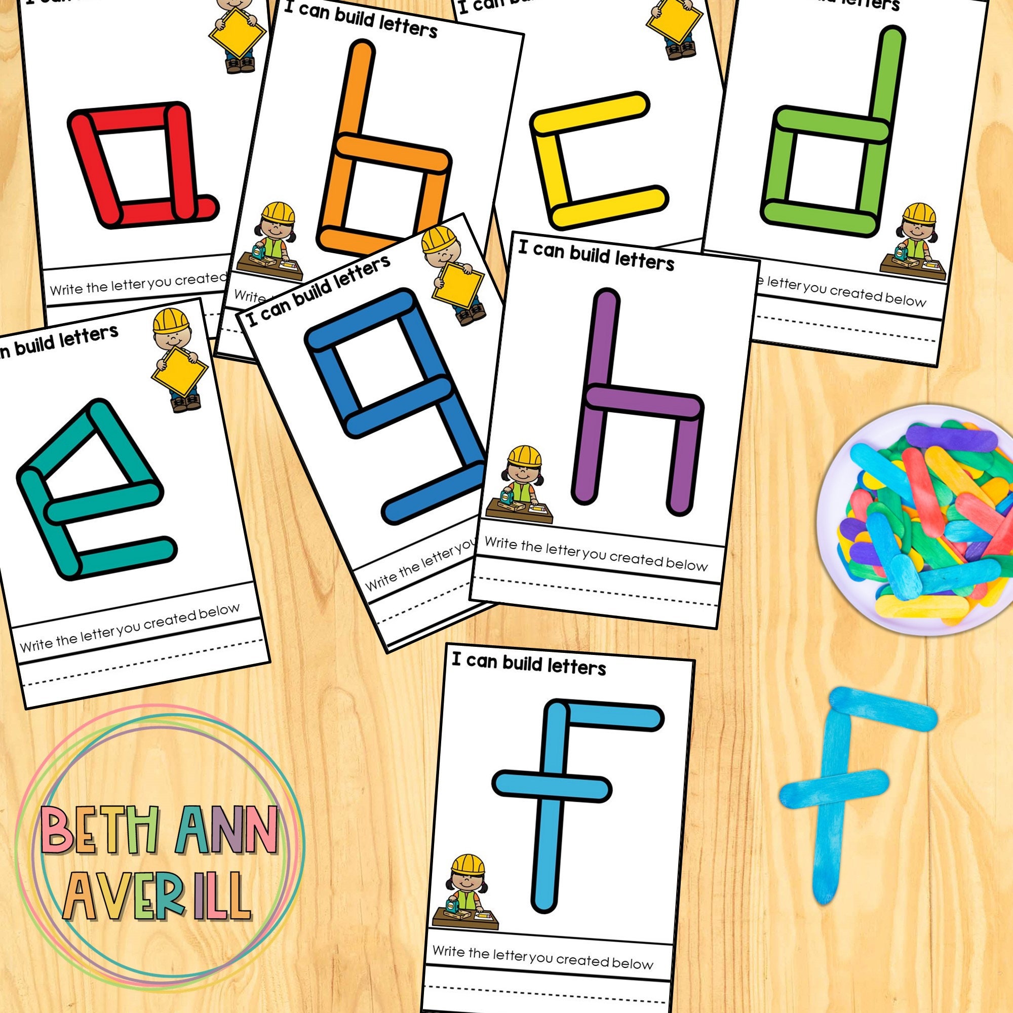 Craft Stick Lowercase Alphabet ABC Building Flash Cards Toddler ...
