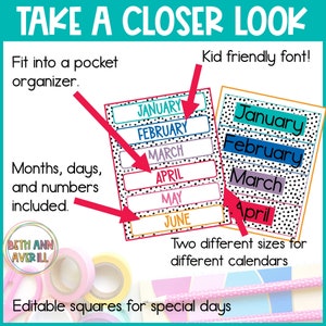 Rainbow Pop and Dots Calendar Squares That Fit Into Pocket Organizers ...