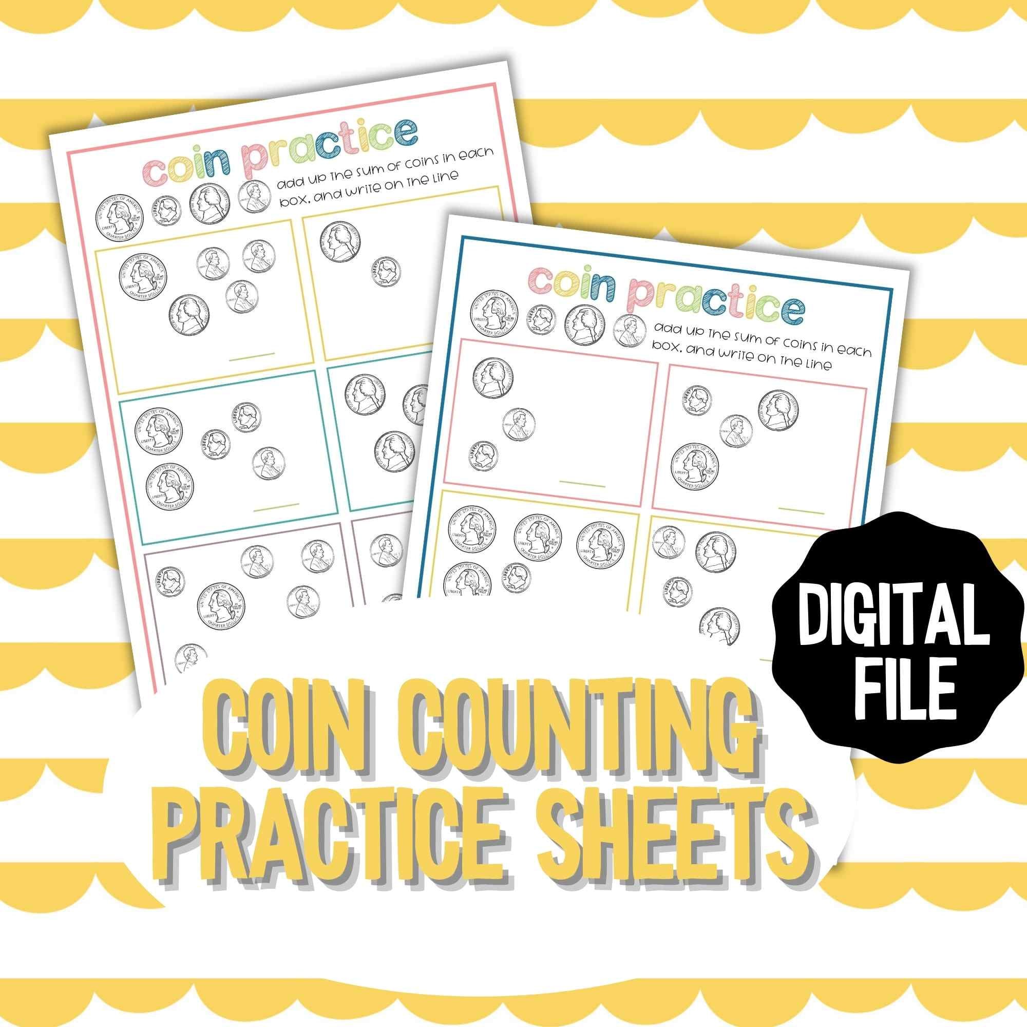 Coin Counting Simple Math Worksheets for Learning US Coins - Etsy