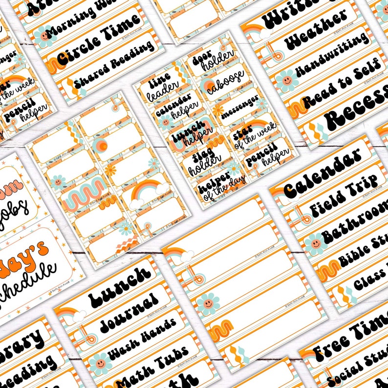 Groovy Boho Today's Schedule and Classroom Jobs for Retro Classroom ...