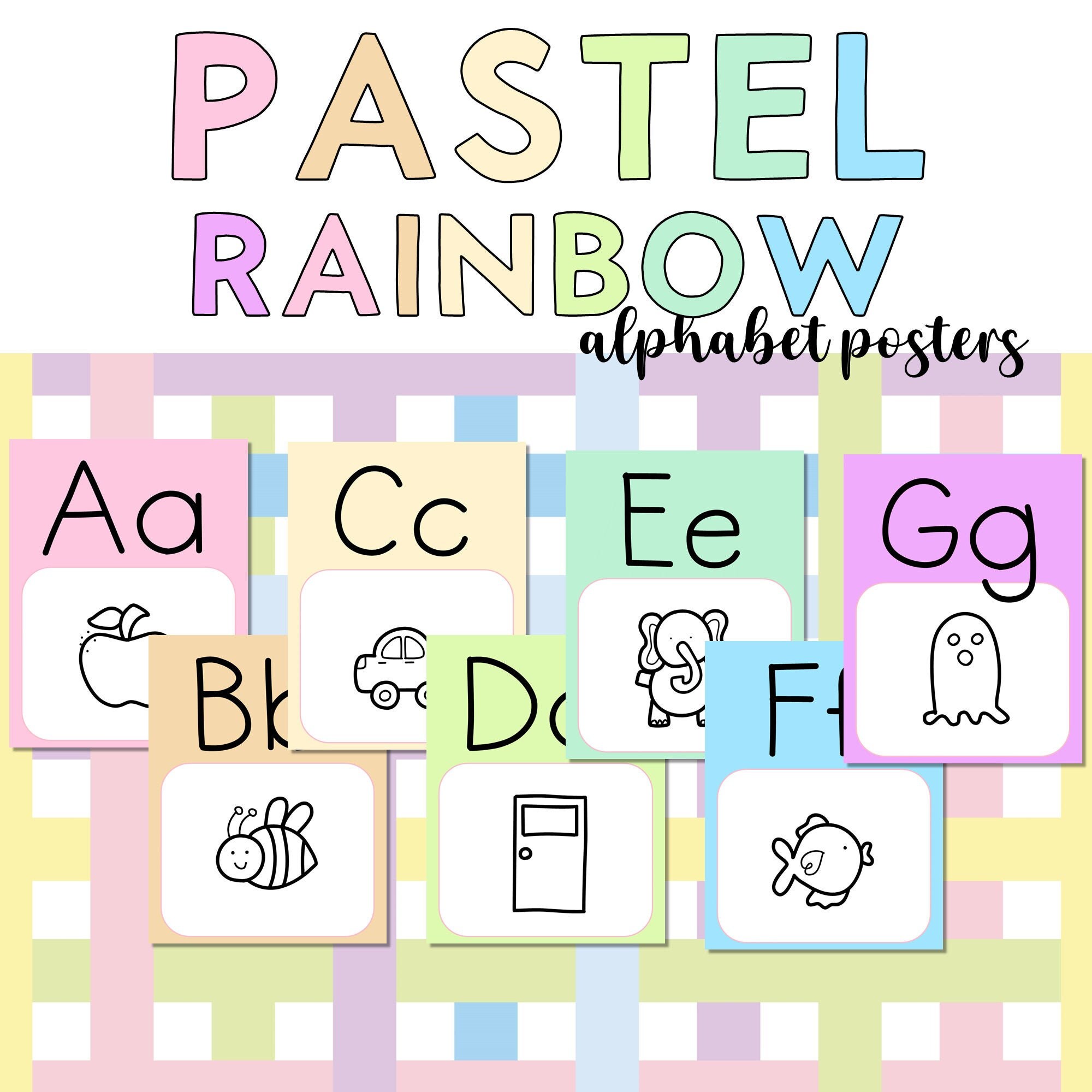 Pastel Rainbow ABC Posters Classroom Decor Homeschool Decor Light ...