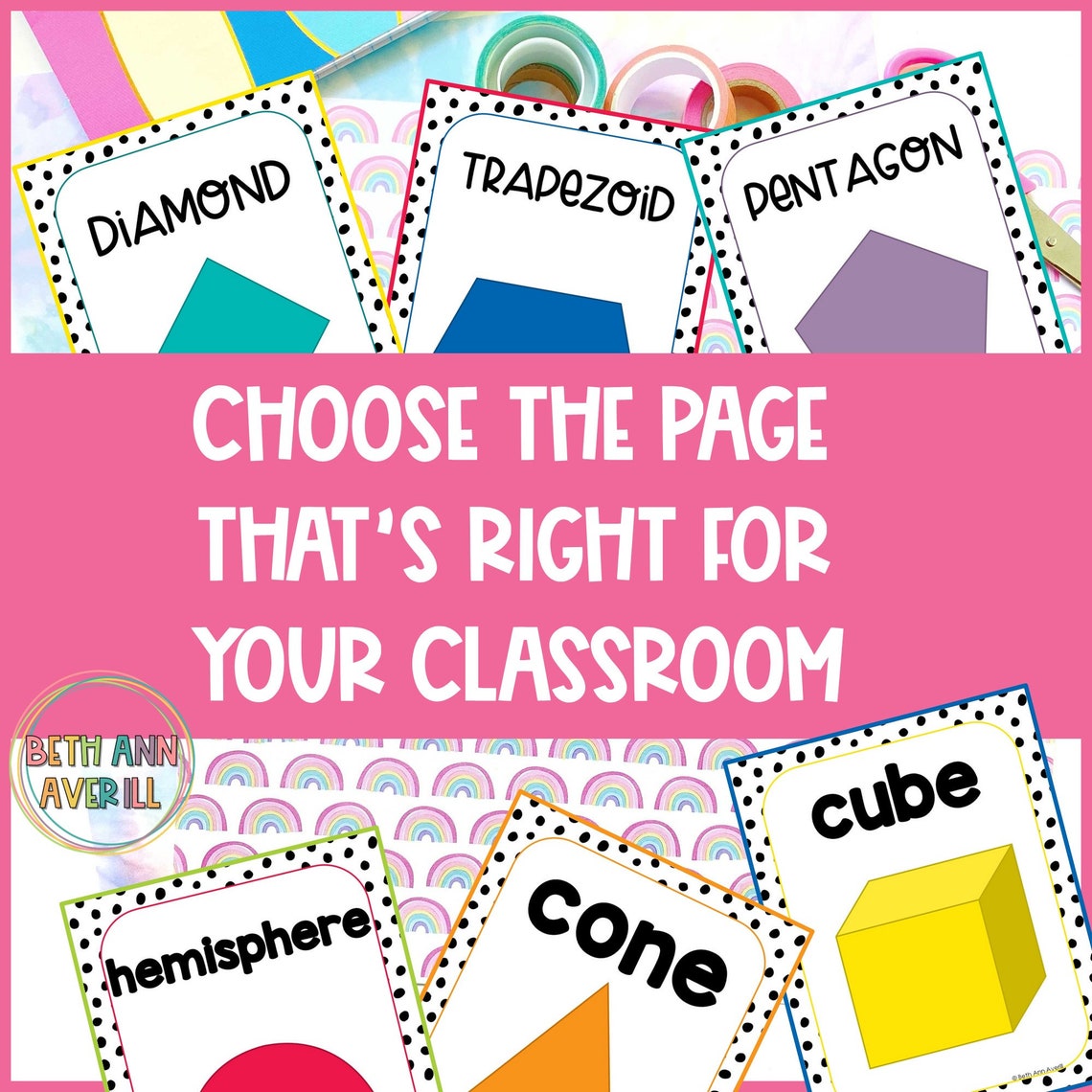 Shapes Posters Classroom Decorations Printable Rainbow Pop and Dots ...