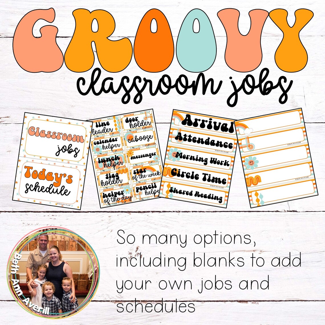 Groovy Boho Today's Schedule and Classroom Jobs for Retro Classroom ...