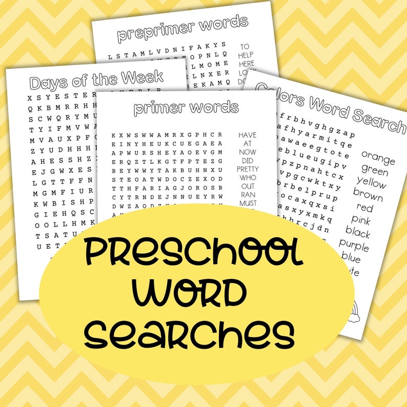 Word Search Printable Word Search For Preschoolers Week Etsy