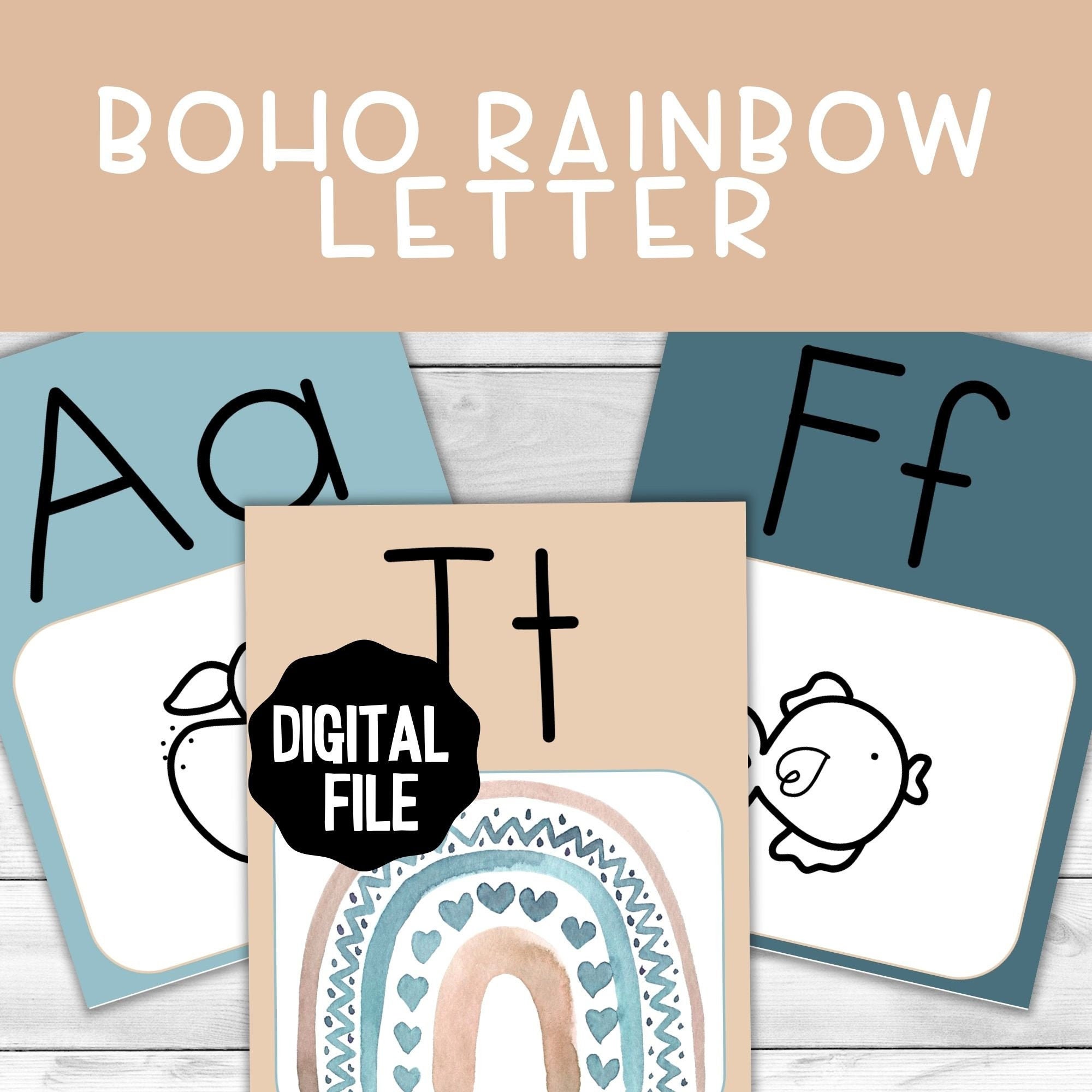 Boho Rainbow Classroom Decor Homeschool Decor Boho Rainbow Alphabet ...