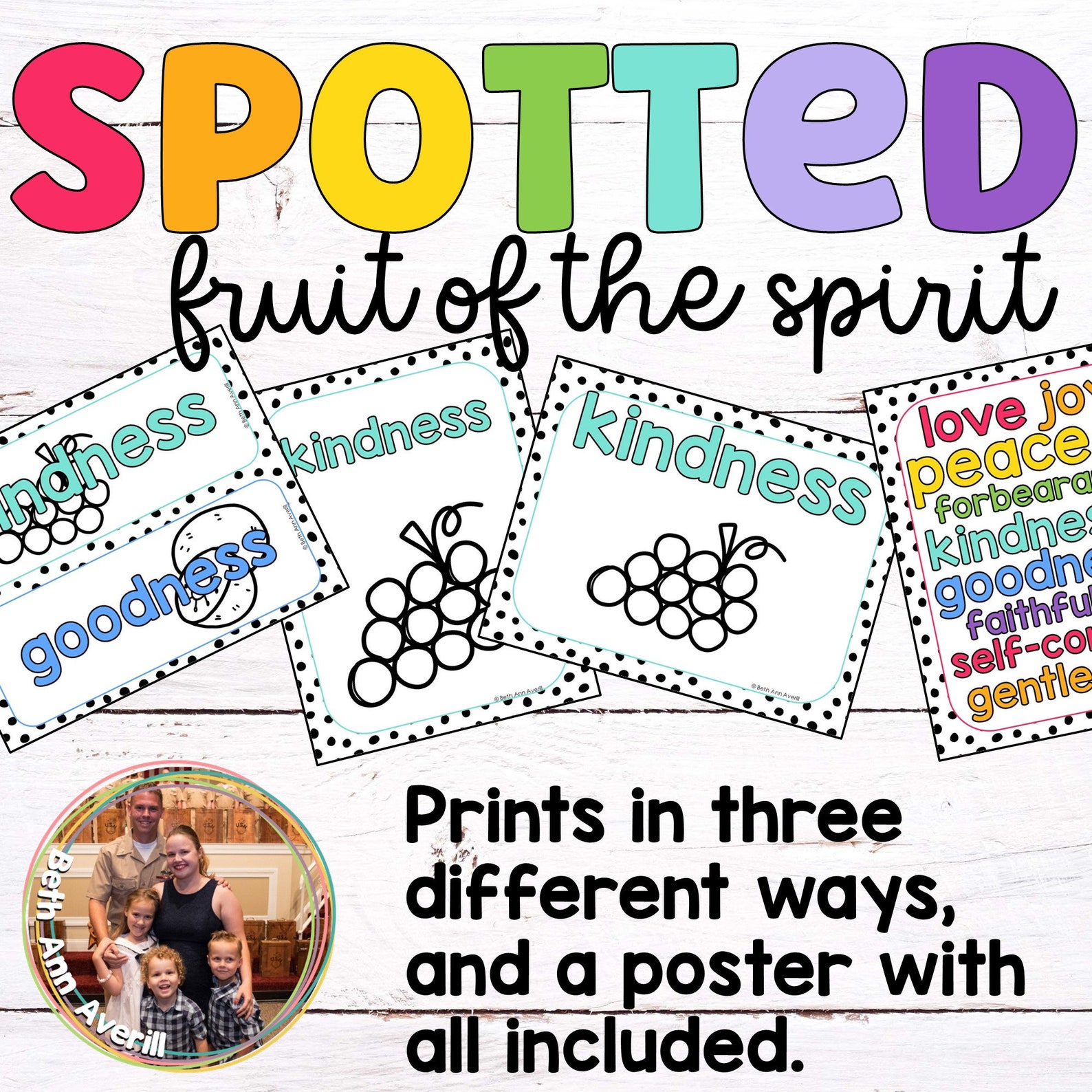 Fruit of the Spirit Spotted Brights Posters Watercolor Classroom Decor ...